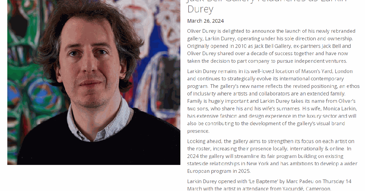 GalleriesNow profile Larkin Durey relaunch